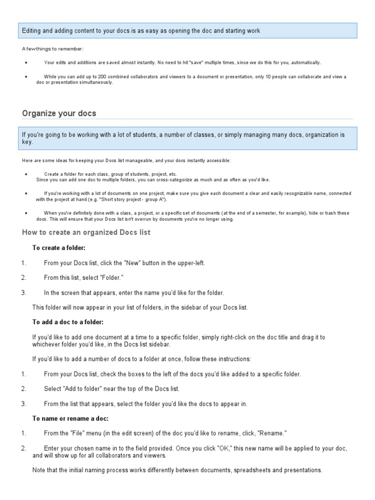 Organize Your Docs: How To Create An Organized Docs List | PDF ...