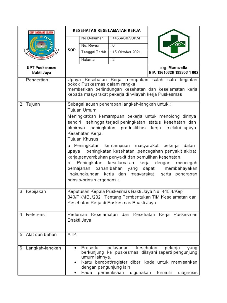 Sop K3 Kesehatan Keselamatan Kerja | PDF