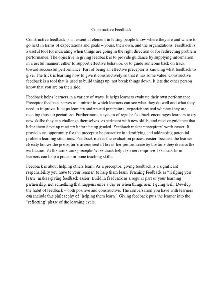 Constructive Feedback | PDF | Learning | Behavior