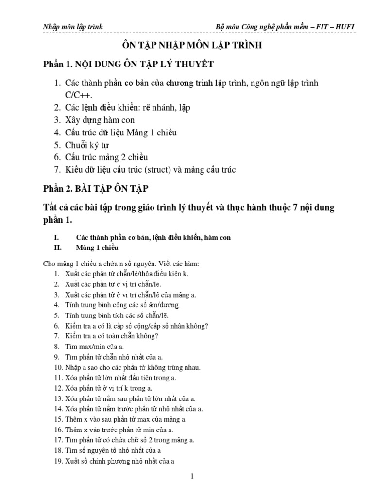 Bai Tap On Tap - DHTH - BM CNPM | PDF