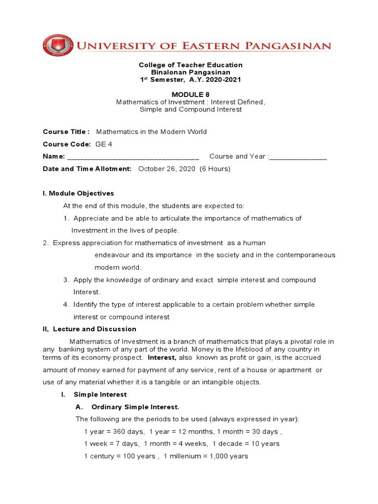 Final Period Module in Ge4 | PDF | Odds | Interest