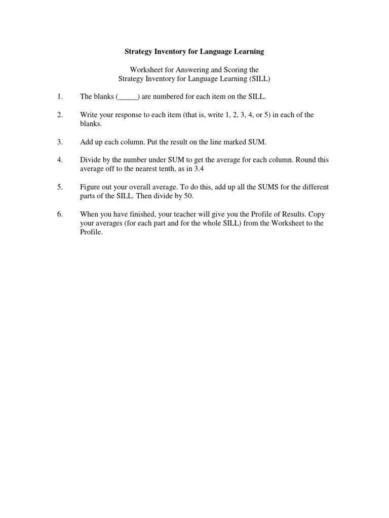 Strategy Inventory For Language Learning | PDF | English As A Second Or ...