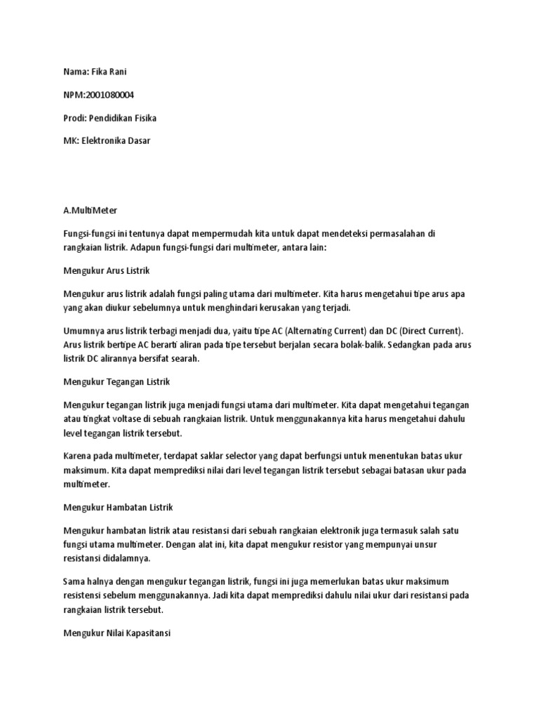 Tugas Elektronika Dasar (Fika Rani) | PDF