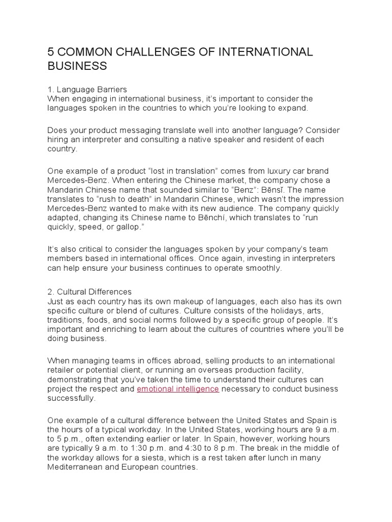 5 Common Challenges of International Business | PDF | Inflation ...