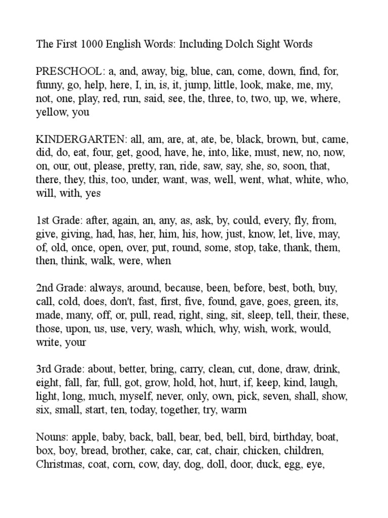 The First Thousand English Words | PDF | Vocabulary