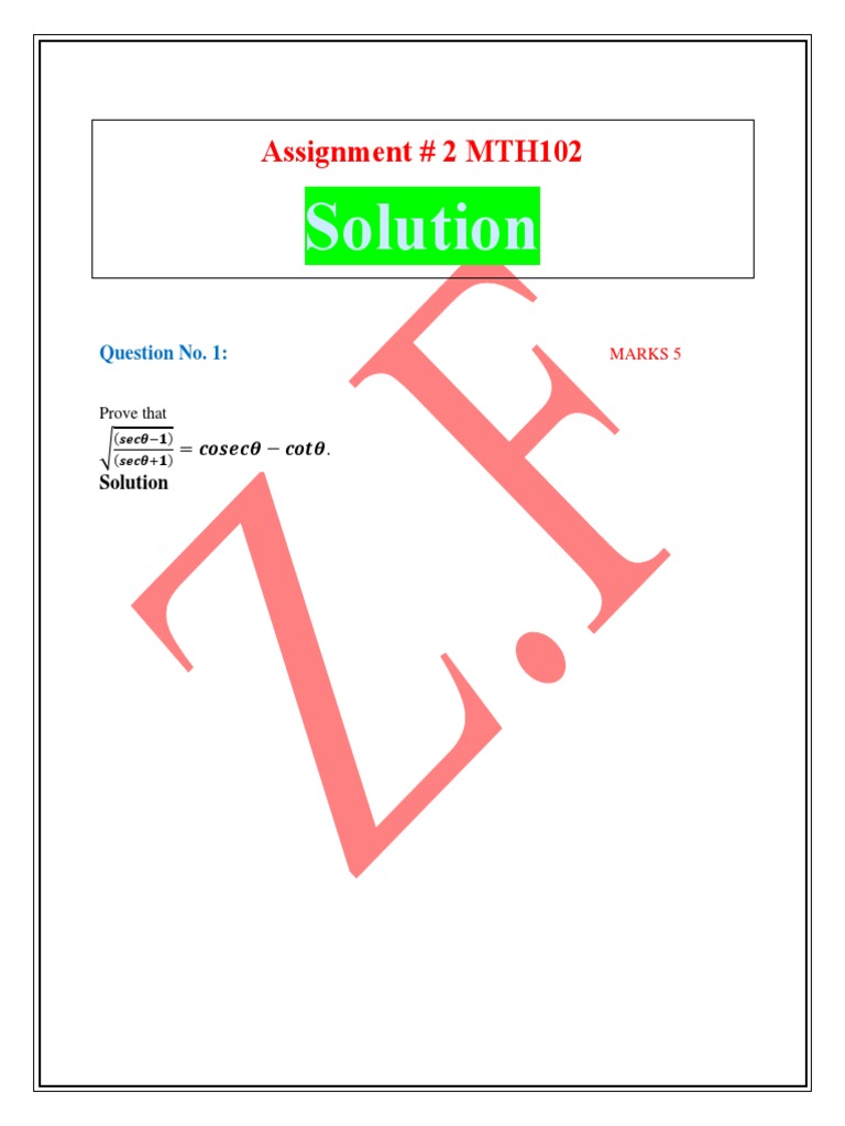 Solution: Assignment # 2 MTH102 | PDF
