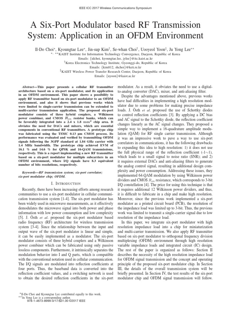 Six-Port Modulator Based RF Transmission System Application in An OFDM ...