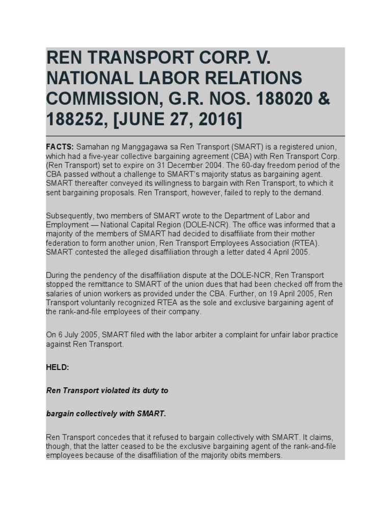 REN Vs NLRC | PDF | Collective Bargaining | Employment