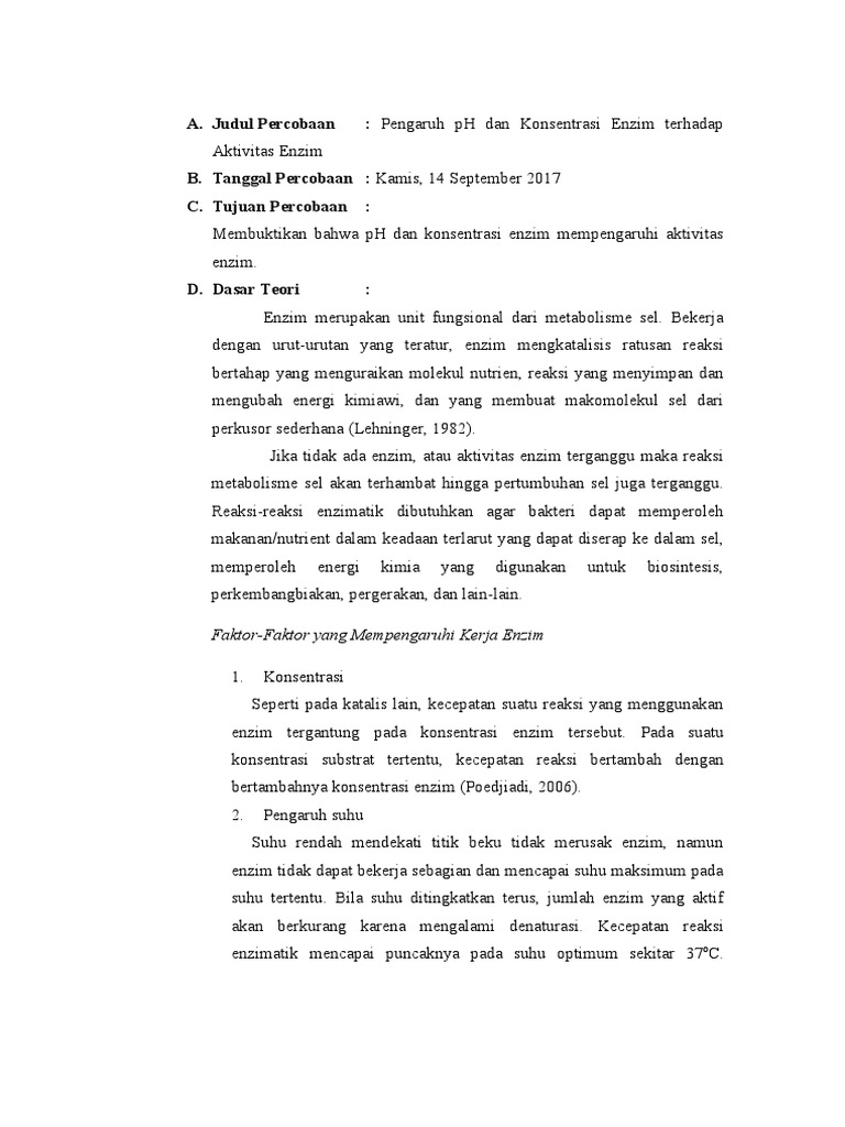 Pengaruh PH Dan Konsentrasi Enzim Terhadap Aktivitas Enzim | PDF