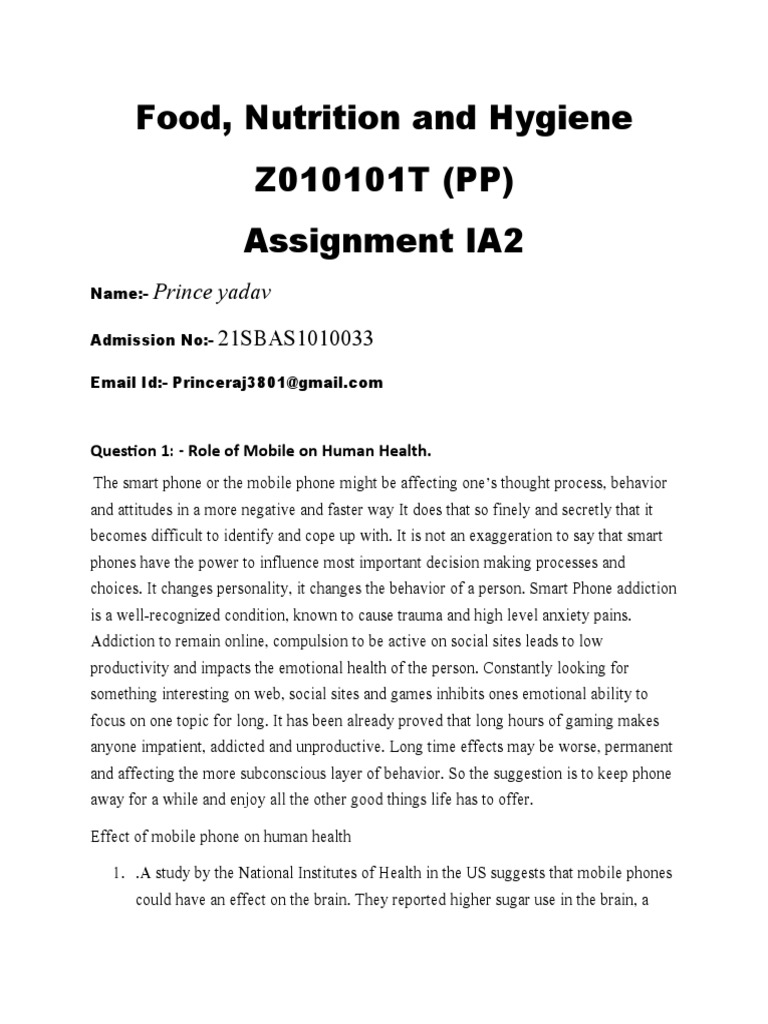 Food Nutrition Assignment | Download Free PDF | Hygiene | Microbiota