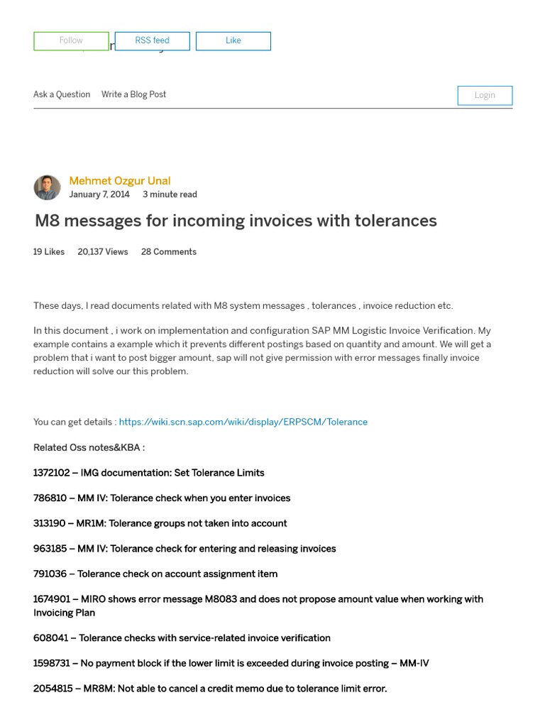 M8 Messages For Incoming Invoices With Tolerances: Community | PDF | Invoice | Business Documents