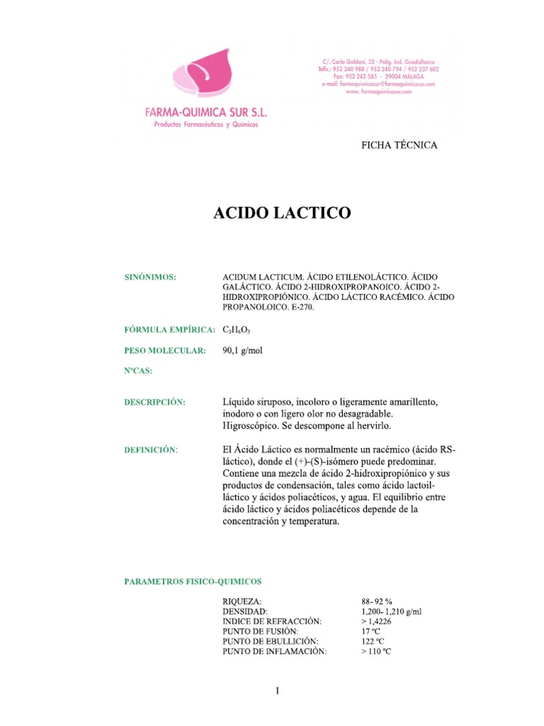 Acido Lactico Ficha 1 | PDF