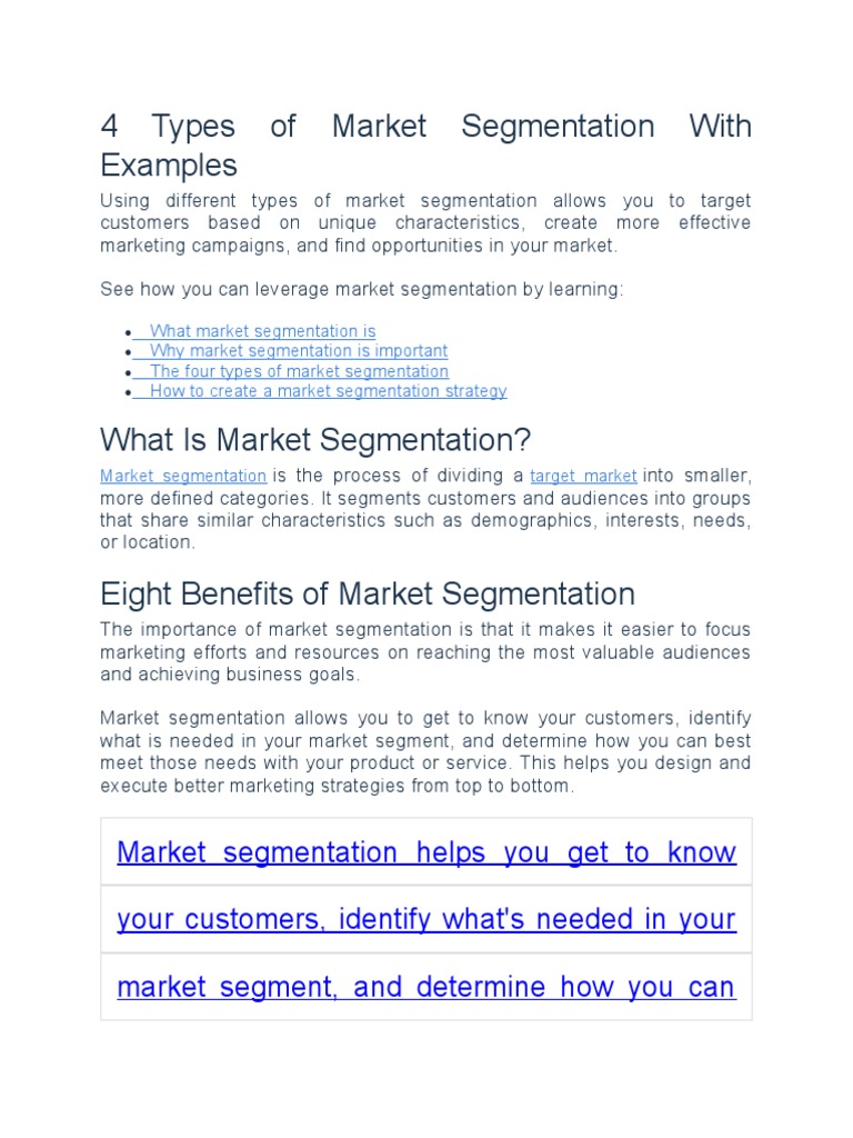 Marketing - 4 Types of Market Segmentation With Examples | PDF | Market ...