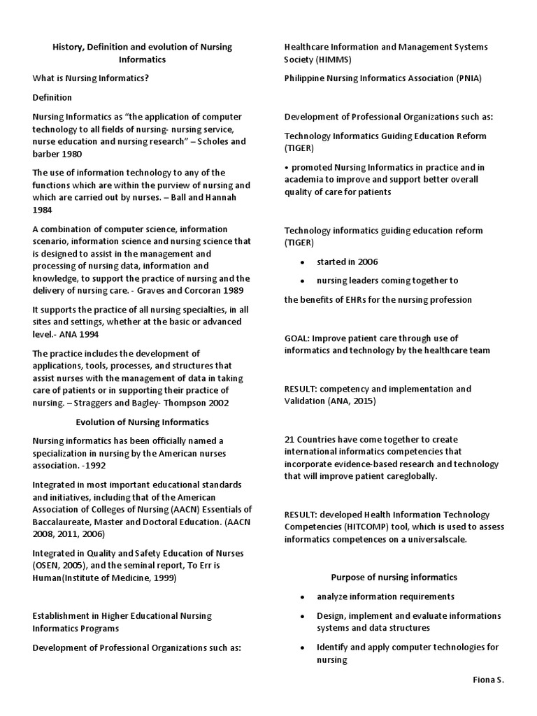 History Definition And Evolution Of Nursing Informatics Pdf Health