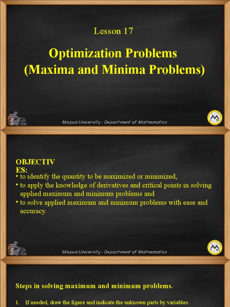 Lesson 17-Optimization Problems (Maxima and Minima Problems) | PDF | Maxima And Minima | Volume