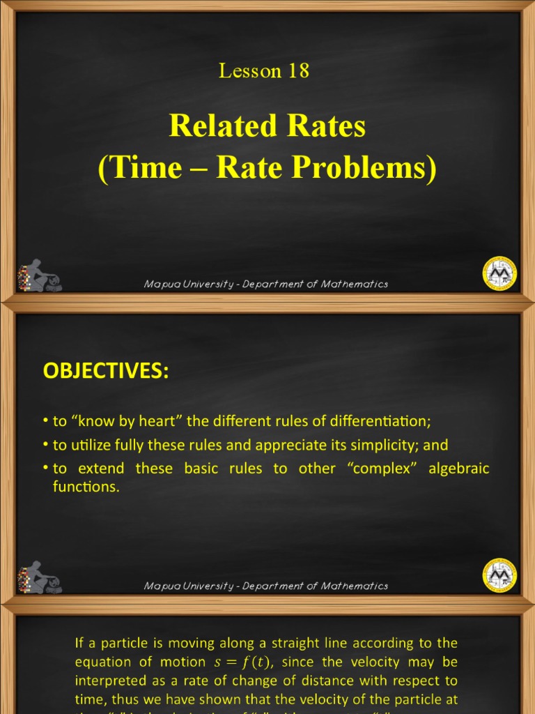 Lesson 18-Related Rates (Time-Rate Problems) | PDF | Variable ...