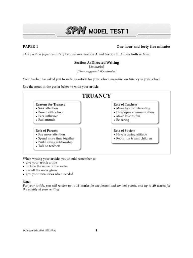 Modul Aktiviti Pintar Bestari English Form 5 SPM Model Test 1 | PDF ...