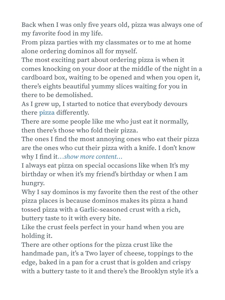 Pizza Descriptive Essay | PDF | Cooking, Food & Wine | Mystery ...