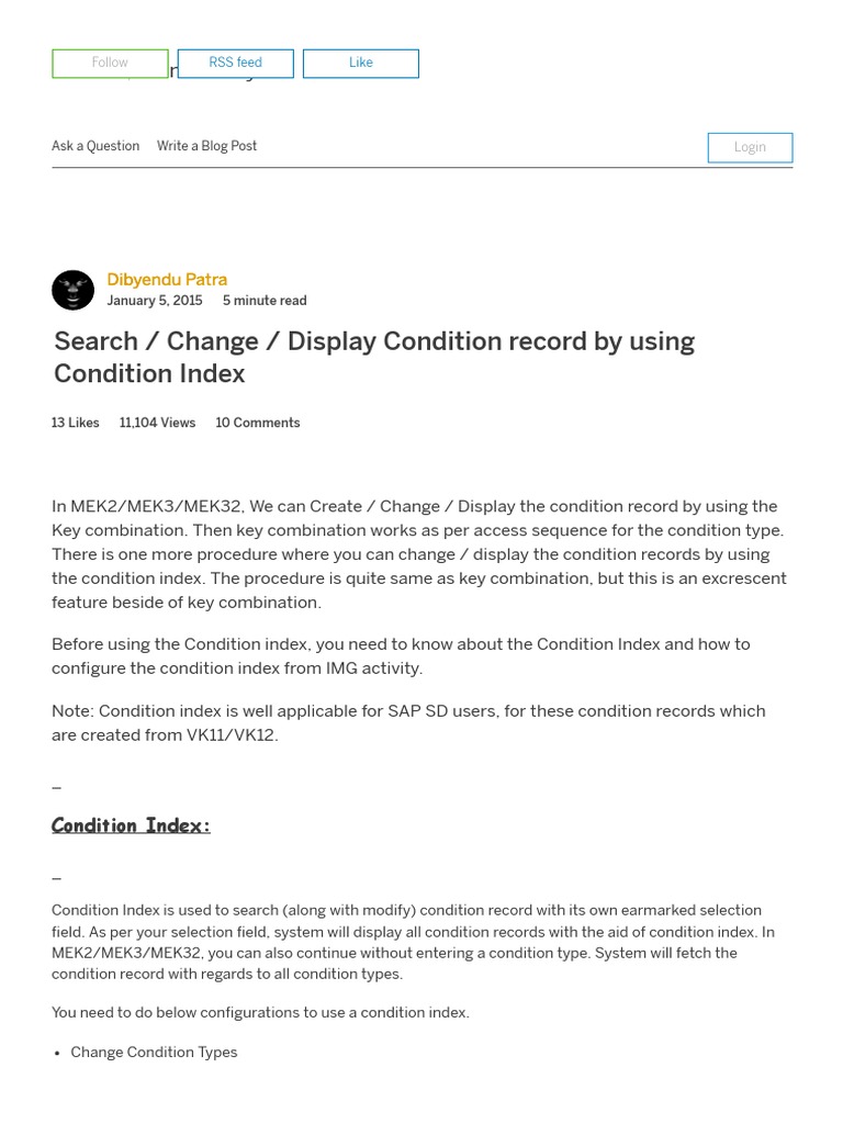 Search / Change / Display Condition Record by Using Condition Index ...
