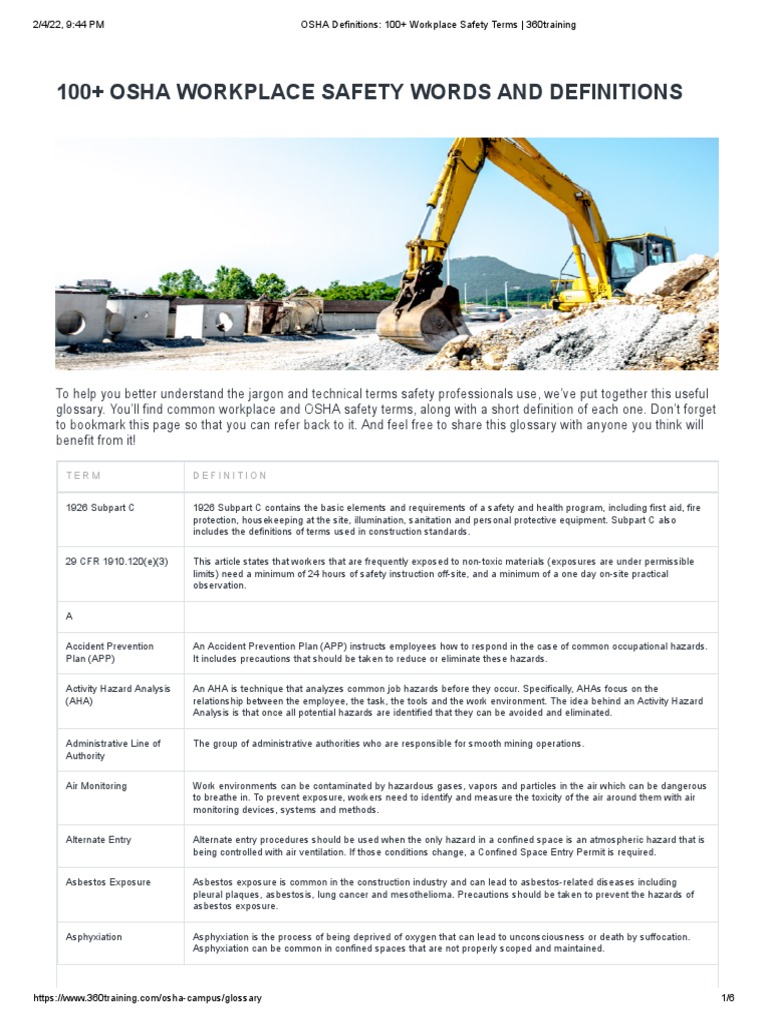 OSHA Safety Terms and Definitions Guide | PDF | Occupational Safety And ...