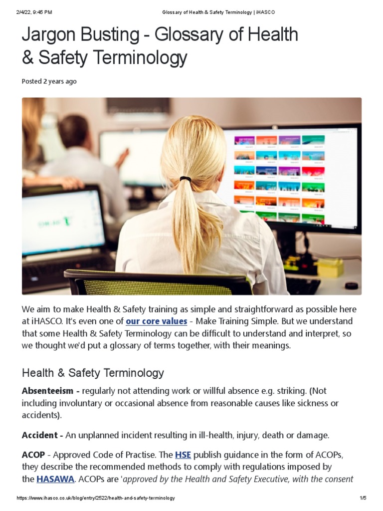 Glossary of Health & Safety Terminology - iHASCO | PDF | Occupational ...