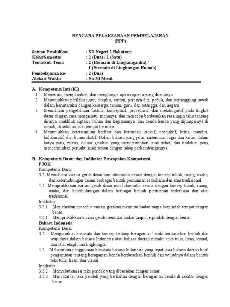 RPP SISKA Kelas II Tema 2 Sub Tema 1 Pembelajaran 2 | PDF | Karier & Perkembangan