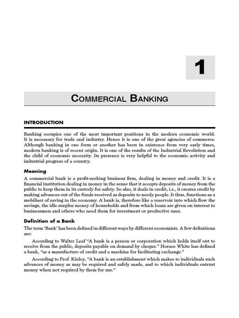 Chapter - 1 Introduction To Commercial Banking | PDF | Banks | Deposit ...