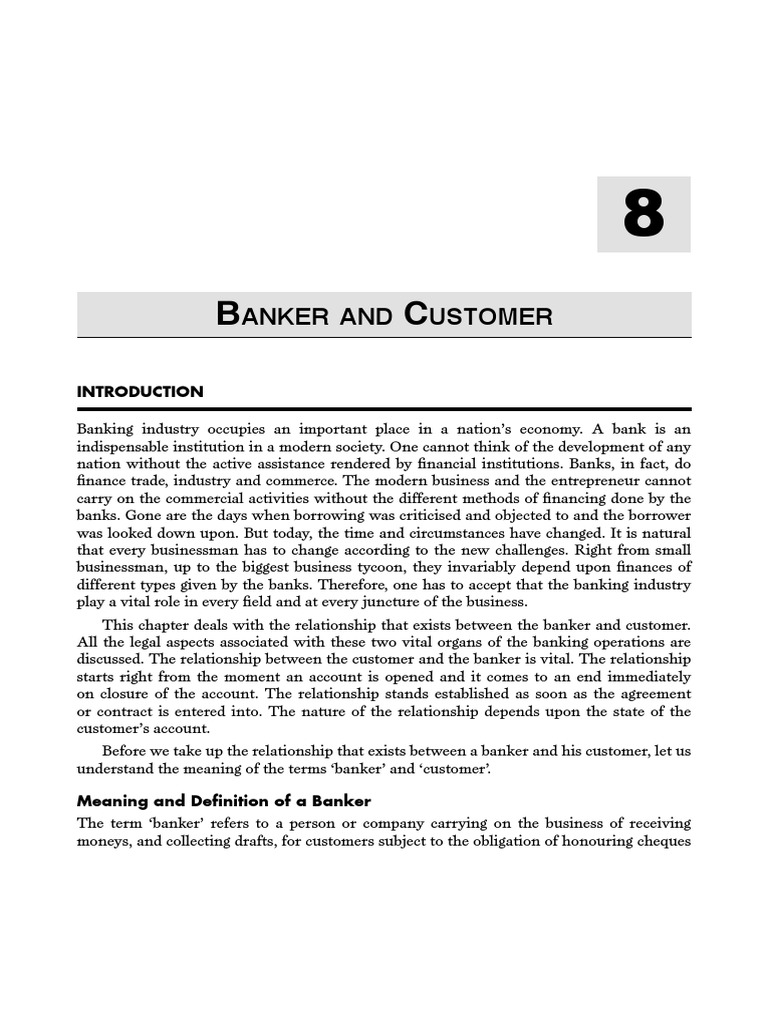 Chapter - 8 Banker and Customer Relationship | PDF | Banks | Lien