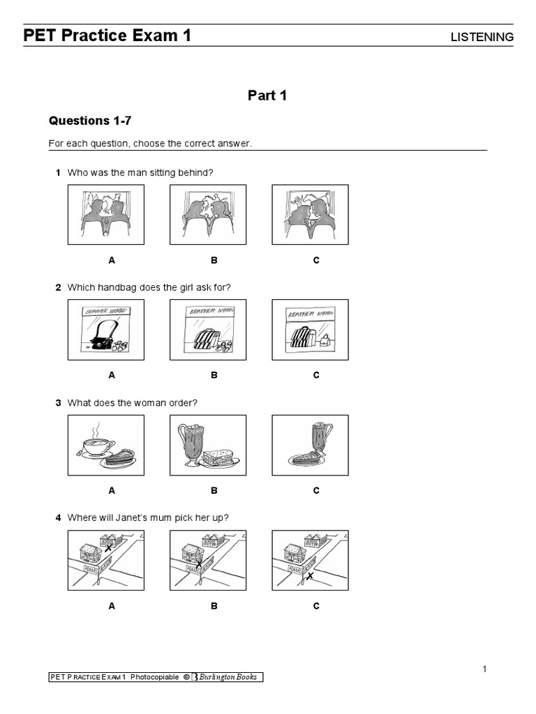 PET Practice Exam 1: Questions 1-7 | PDF | Thailand