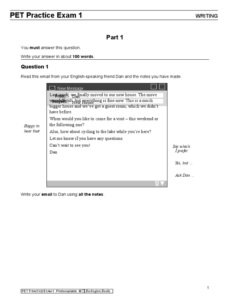 PET Practice Exam 1: New Message | PDF