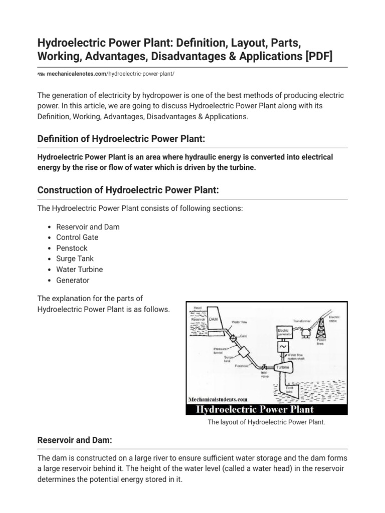 Hydroelectric Power Plant - Definition, Layout, Parts, Working ...