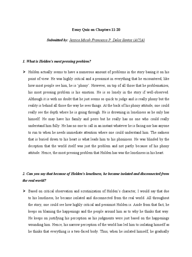 Chapters 11-20-Catcher in The Rye | PDF | Loneliness | Thought