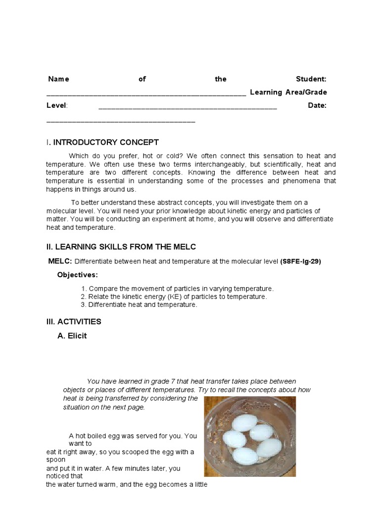 1ST QUARTER SCIENCE Module 5.1 | PDF | Temperature | Heat