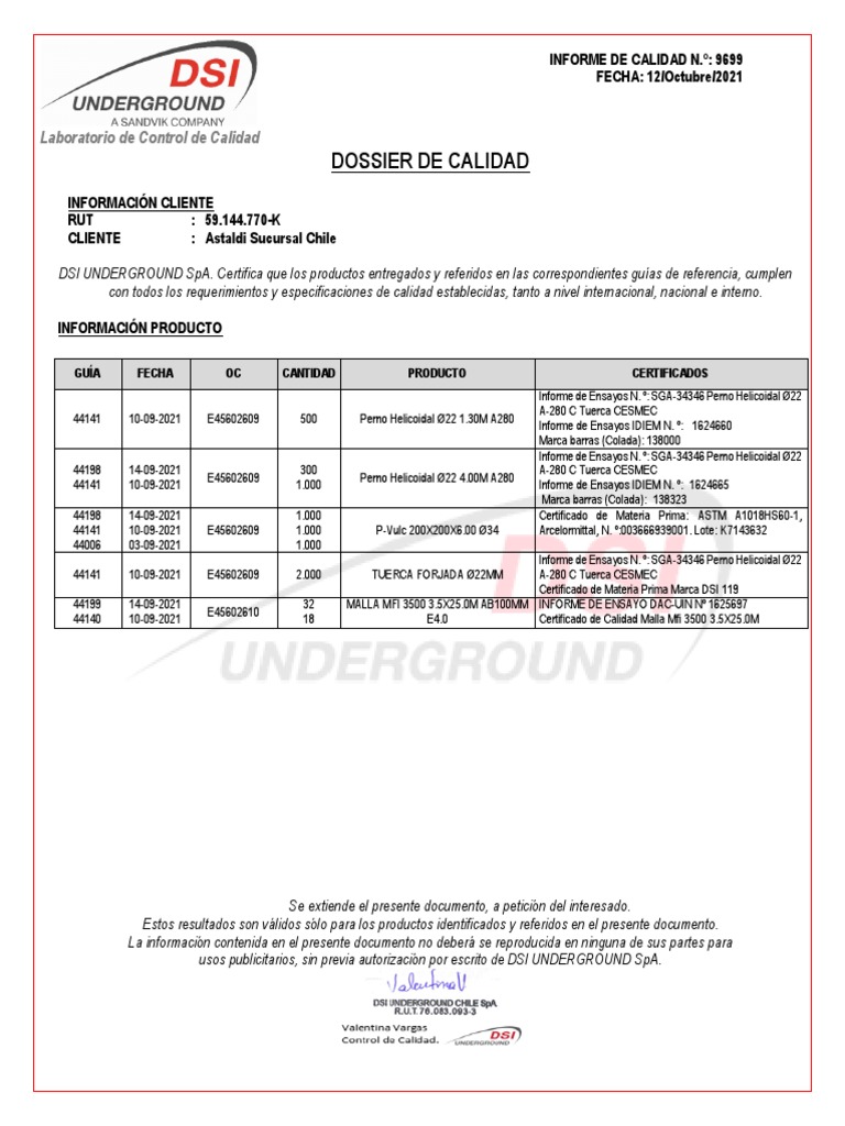 Certificado de Calidad N9699 | PDF | Deformación (Mecánica ...