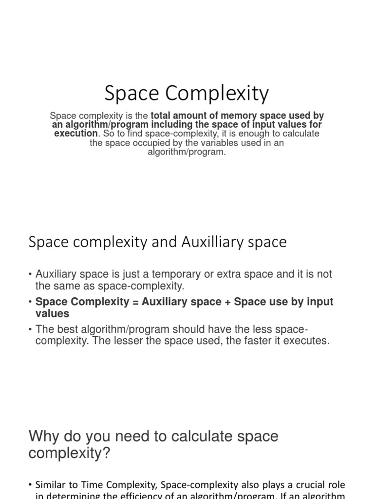 Space Complexity - Unit 1 - Part 2 | PDF | Time Complexity | Integer ...