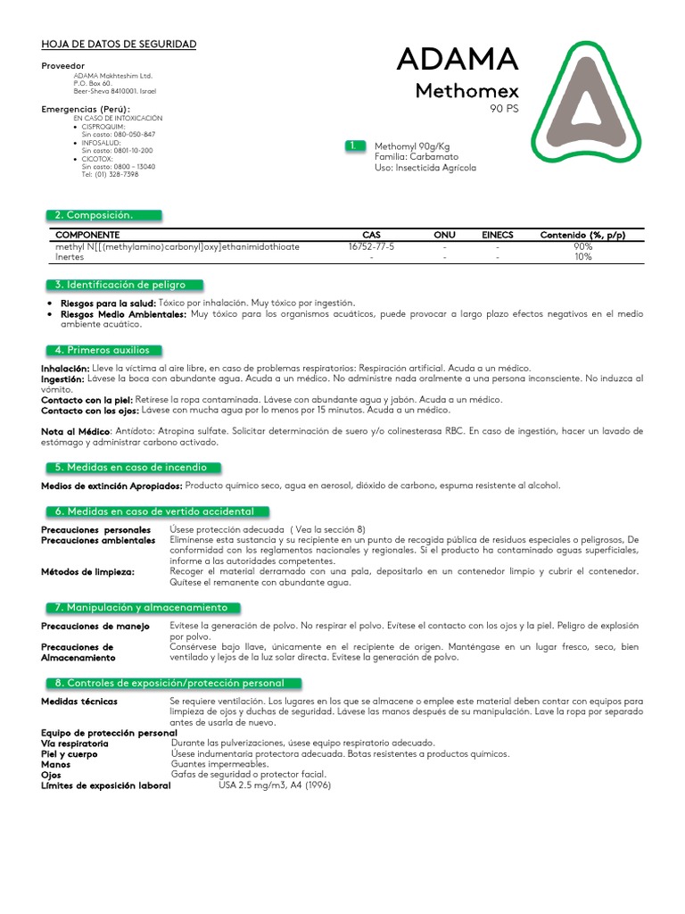 ADAMA HS Methomex 90 PS - tcm94-42260 | PDF | Agua | Toxicidad