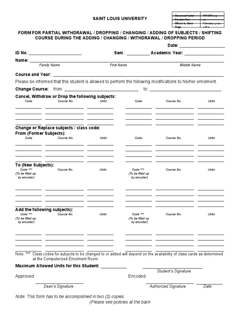 Partial Withdrawal Dropping Changing Adding of Subjects and Shifting ...