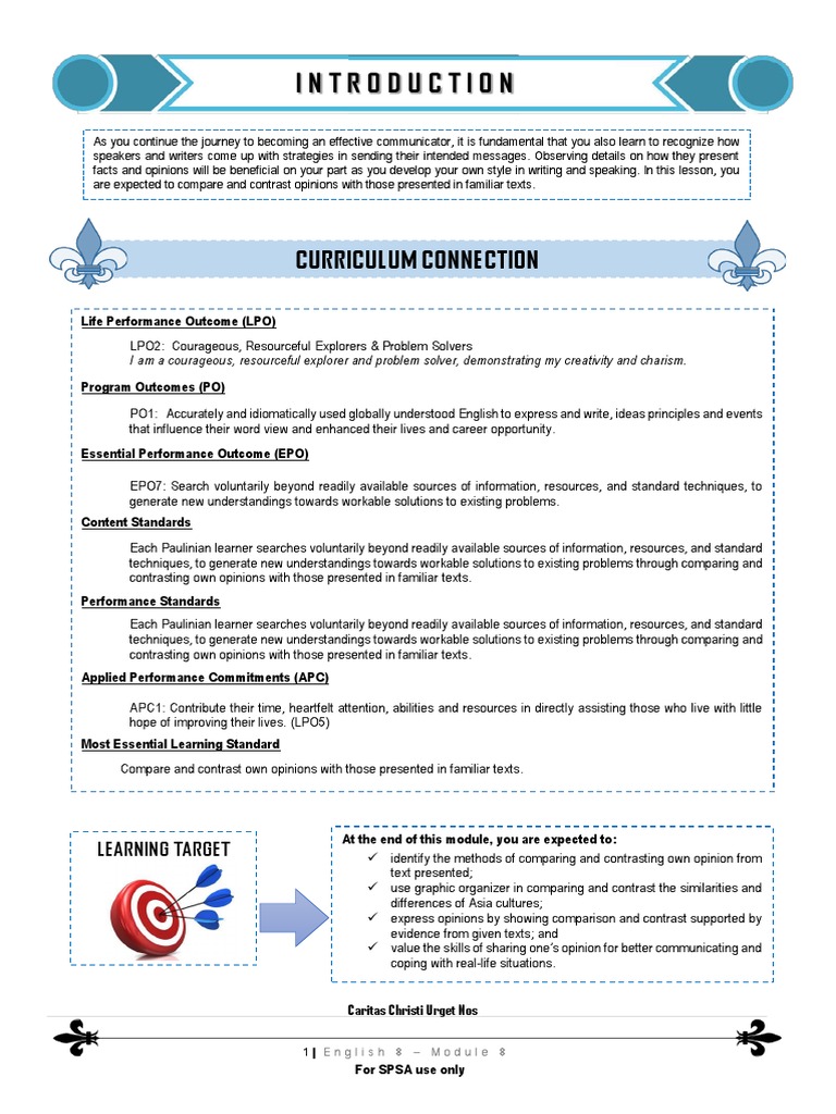 Curriculum Connection: Learning Target | PDF | Grammar | Prayer
