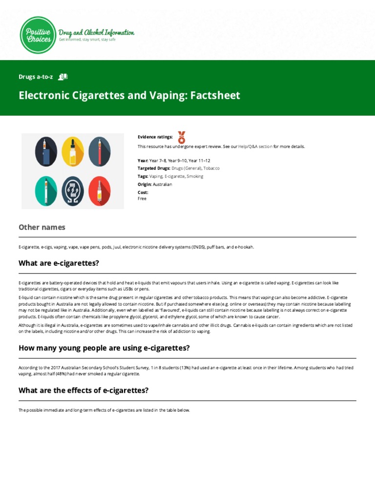 E Cigarette and Vaping Fact Sheet | PDF | Electronic Cigarette | Cigarette