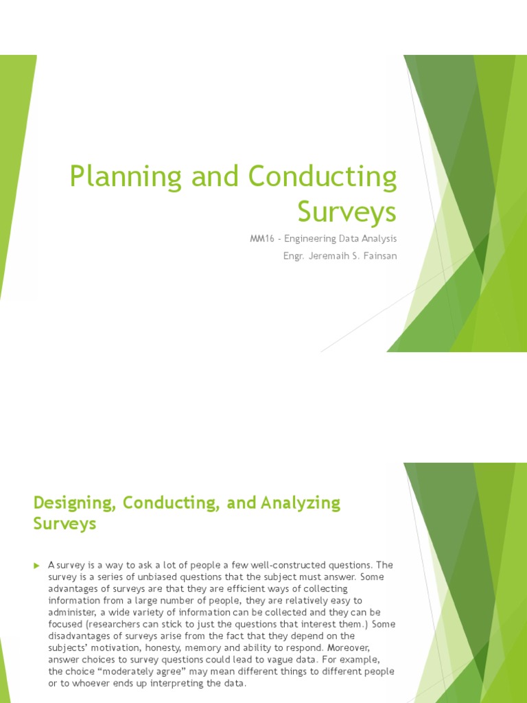 Planning and Conducting Surveys: MM16 - Engineering Data Analysis Engr. Jeremaih S. Fainsan ...