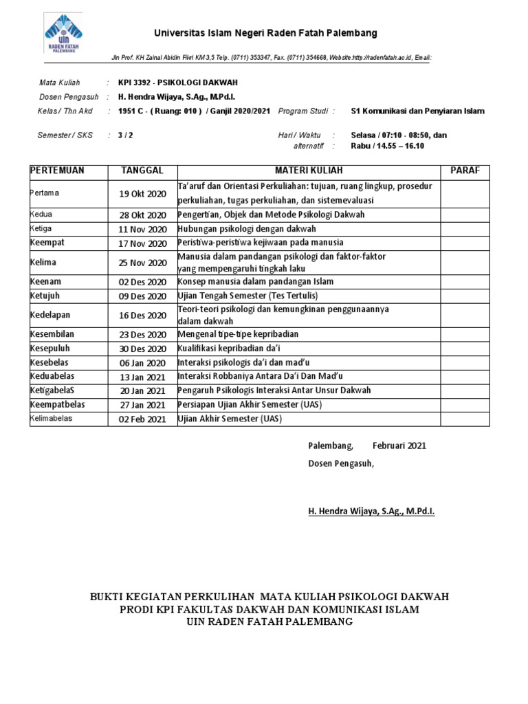 Universitas Islam Negeri Raden Fatah Palembang: Pertemuan Tanggal ...