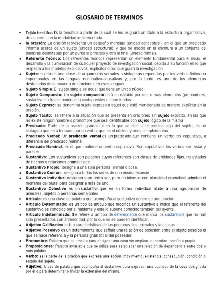 Glosario de Terminos | PDF | Asunto (gramática) | Sustantivo