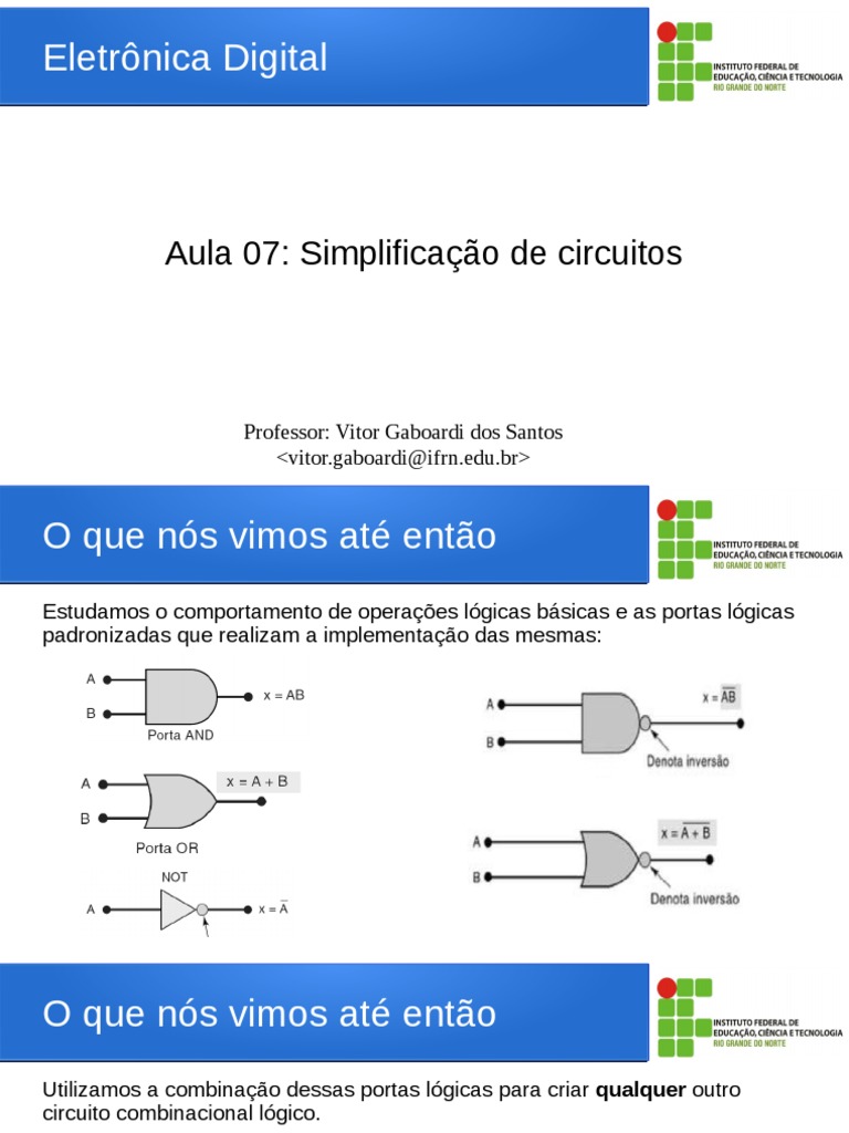 Aula 07 - Simplificação de Circuitos | PDF | Eletrônicos digitais | Lógica