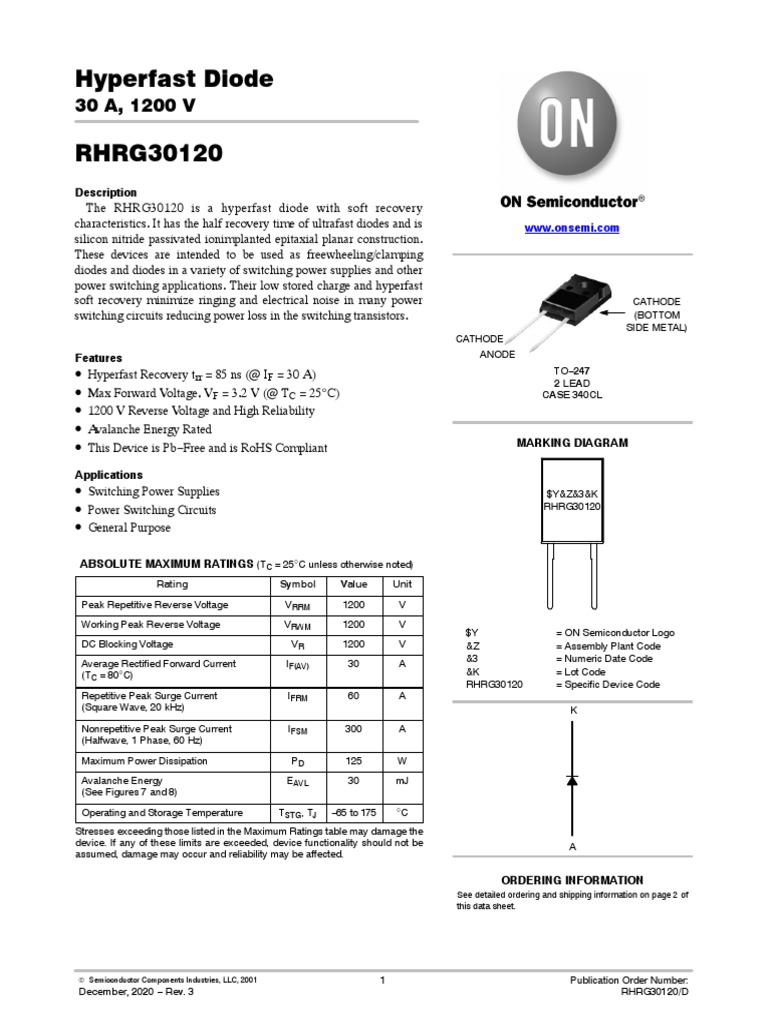 Hyperfast Diode RHRG30120: Description | PDF | Diode | Electronic ...