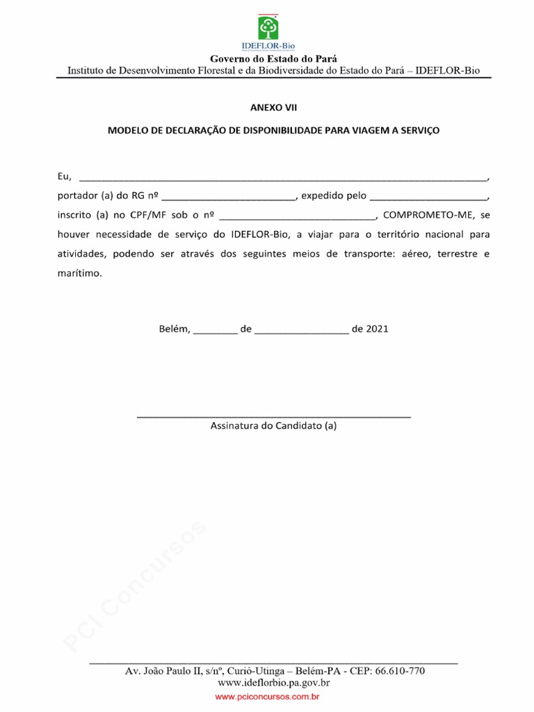 Declaracao de Viagem | PDF