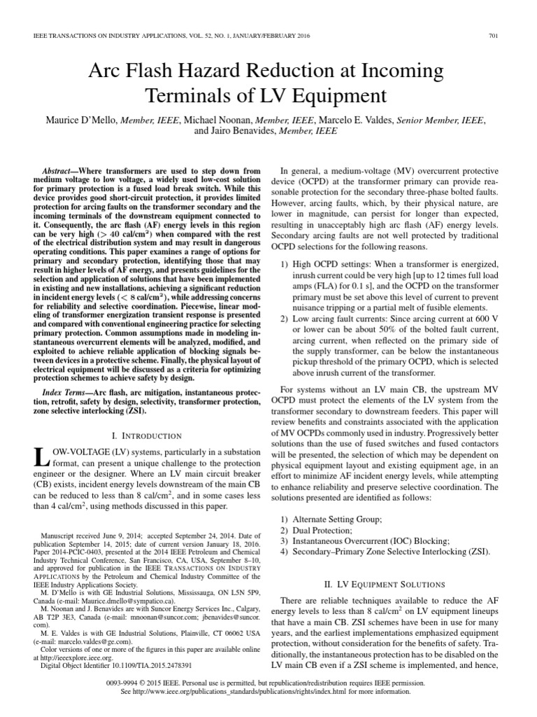 Arc Flash Hazard Reduction at Incoming Terminals of LV Equipment ...