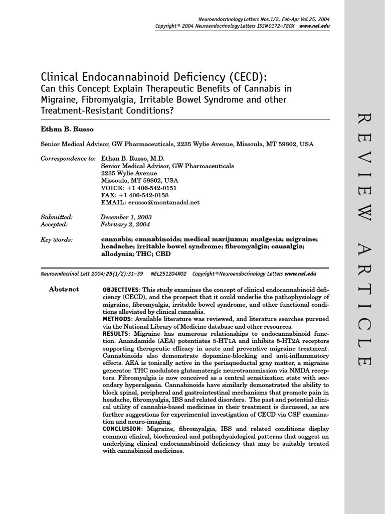 Clinical Endocannabinoid Deficiency, Russo | PDF | Tetrahydrocannabinol ...