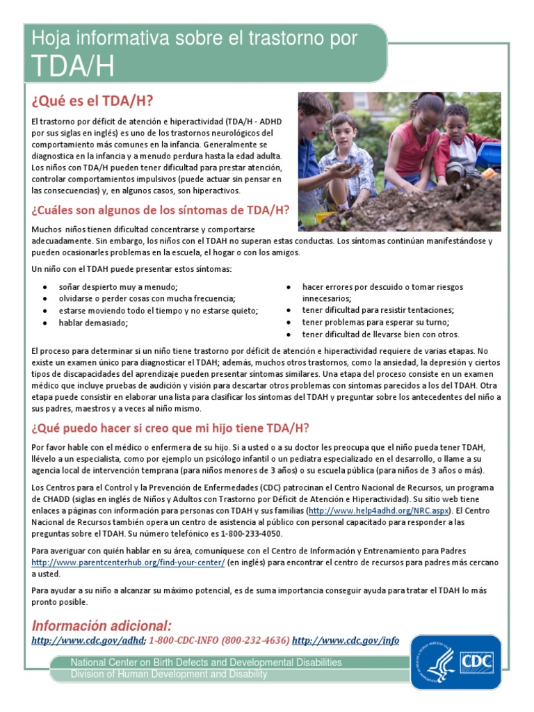 Adhd Fact Sheet Spanish | PDF | Desorden hiperactivo y deficit de ...