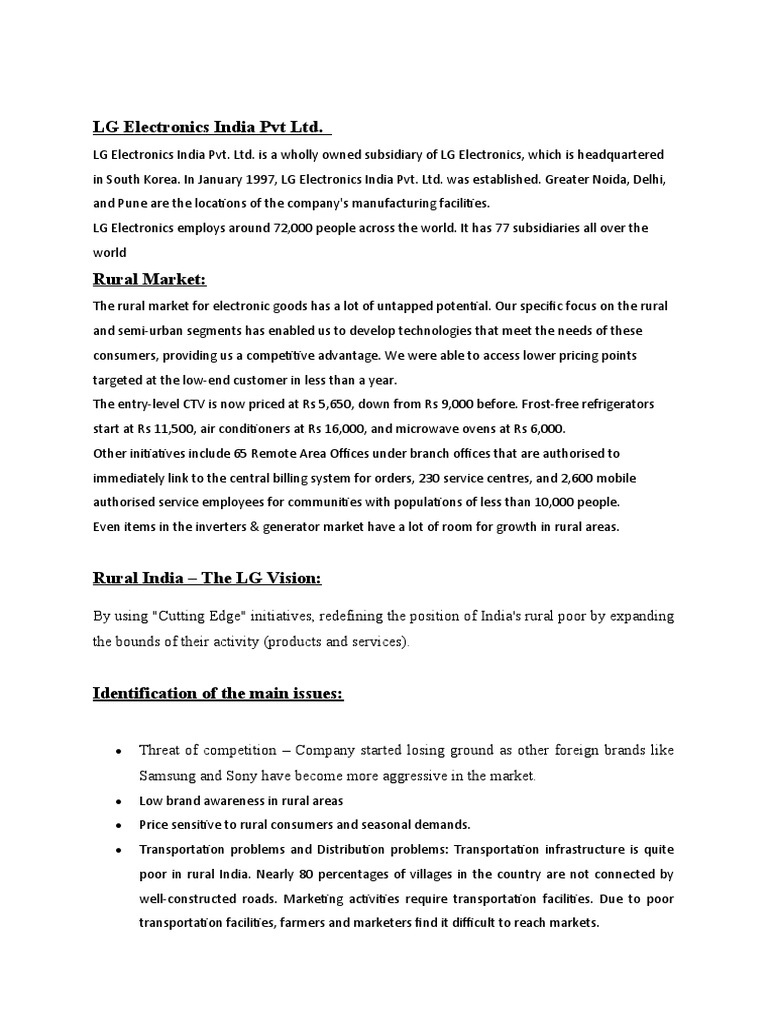 LG Electronics India: Rural Market Strategy | PDF | Brand | Marketing