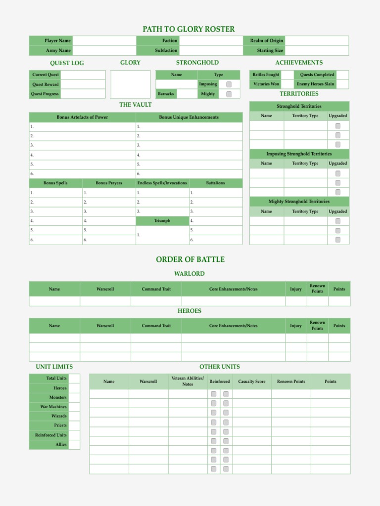 Path To Glory Roster Template | PDF